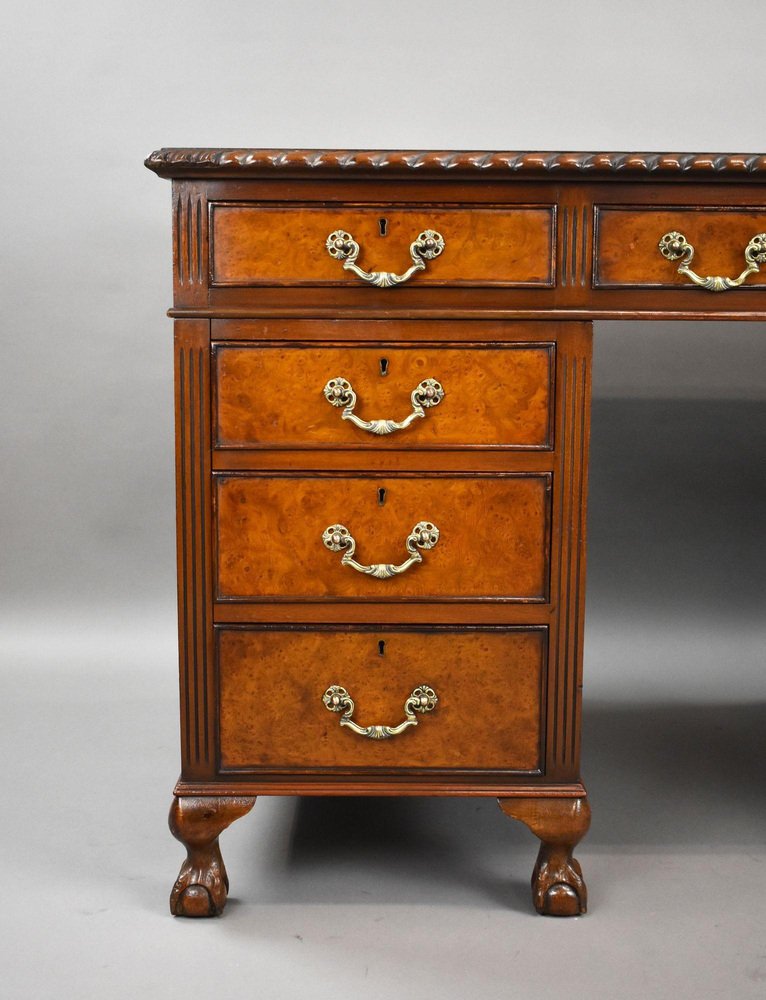 Vintage Burr Walnut Pedestal Desk, 1920 for sale at Pamono