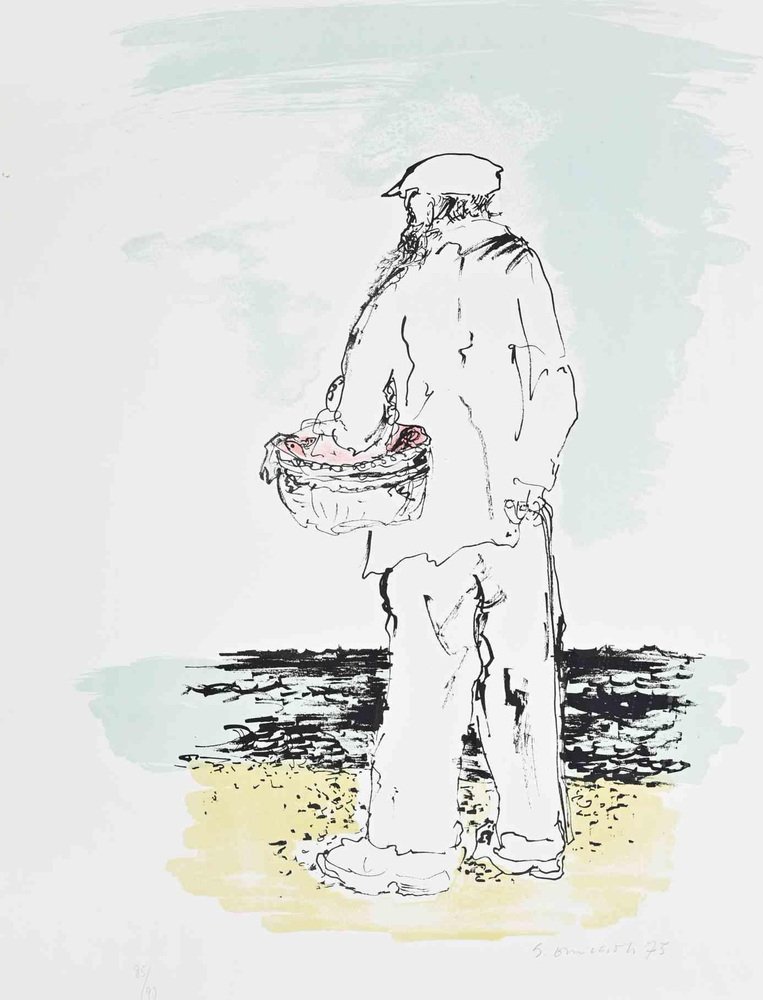 Giovanni Omiccioli, Der Fischer, Lithographie, 1975 bei Pamono kaufen