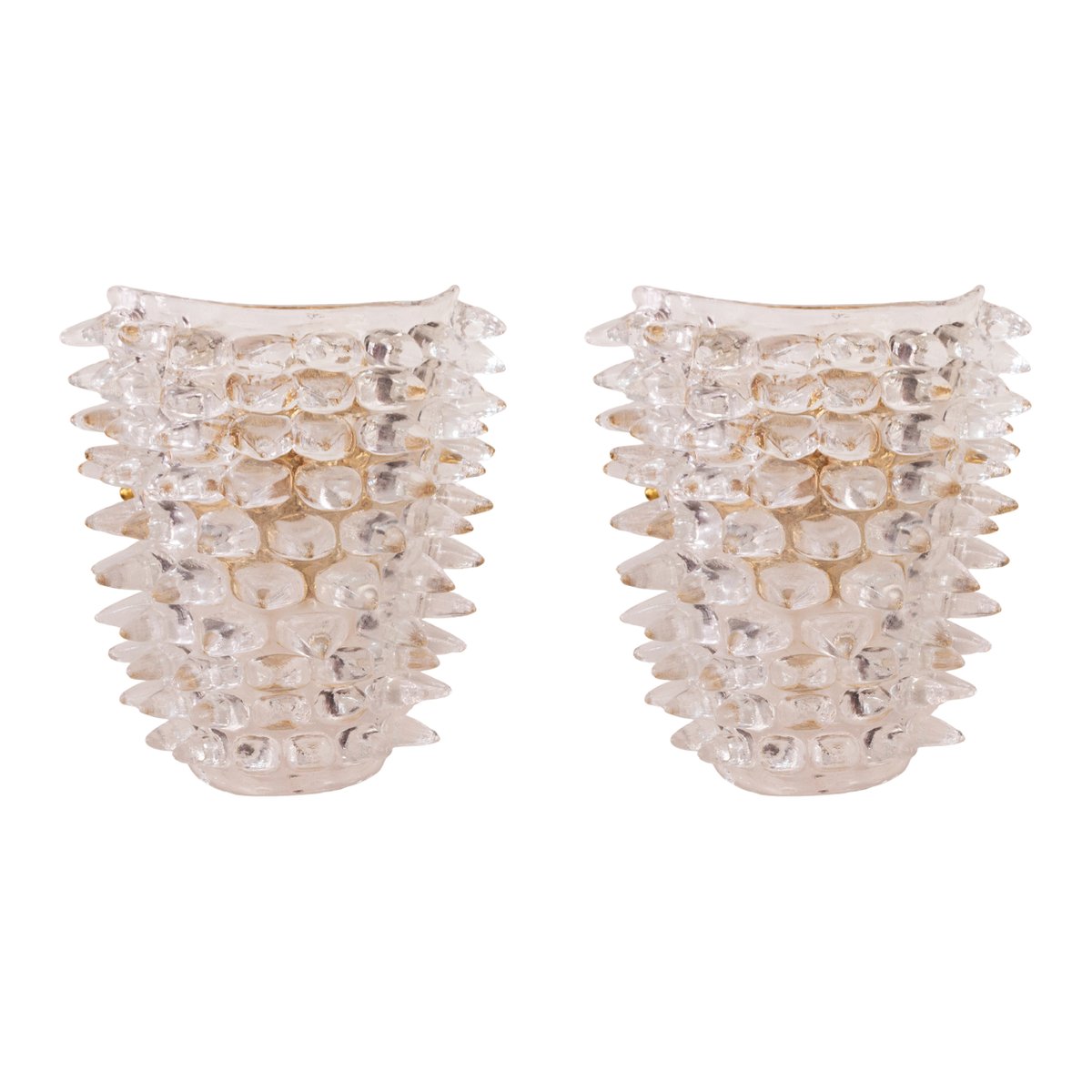 Large Clear Murano Glass Wall Lamps with Spikes and Gold Finish Frames, 1990s, Set of 2 for sale ...