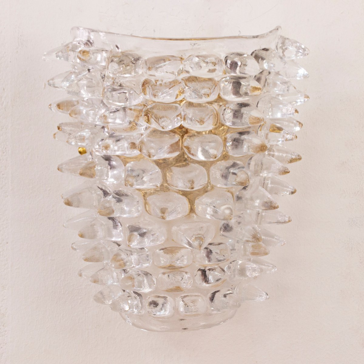 Large Clear Murano Glass Wall Lamps with Spikes and Gold Finish Frames, 1990s, Set of 2 for sale ...