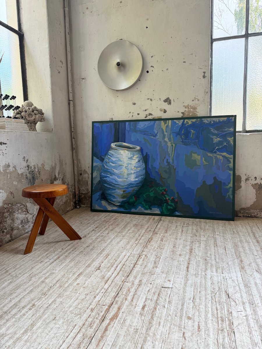 Audouze Saunière, Blue Jar, 1980s, Oil on Canvas for sale at Pamono