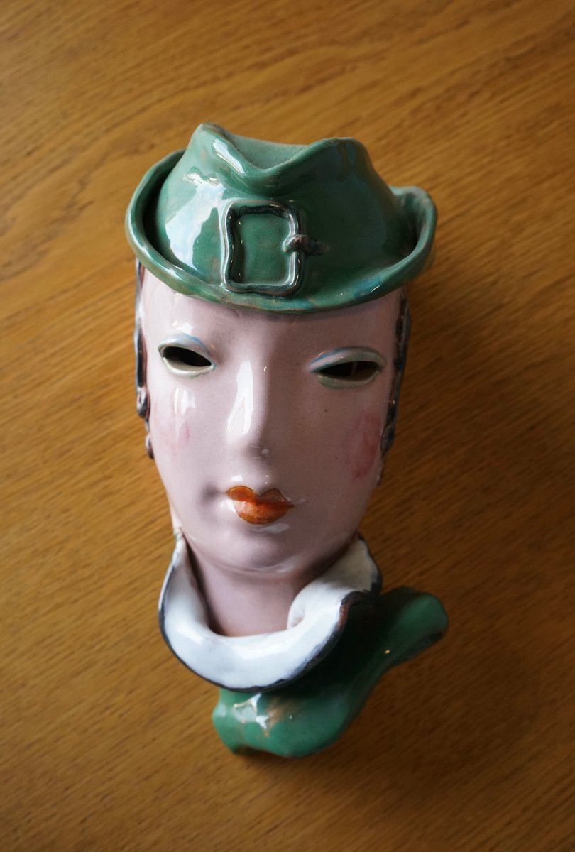Art Deco Ceramic Wall Mask from Domien Ingels, Belgium, 1930s for sale ...
