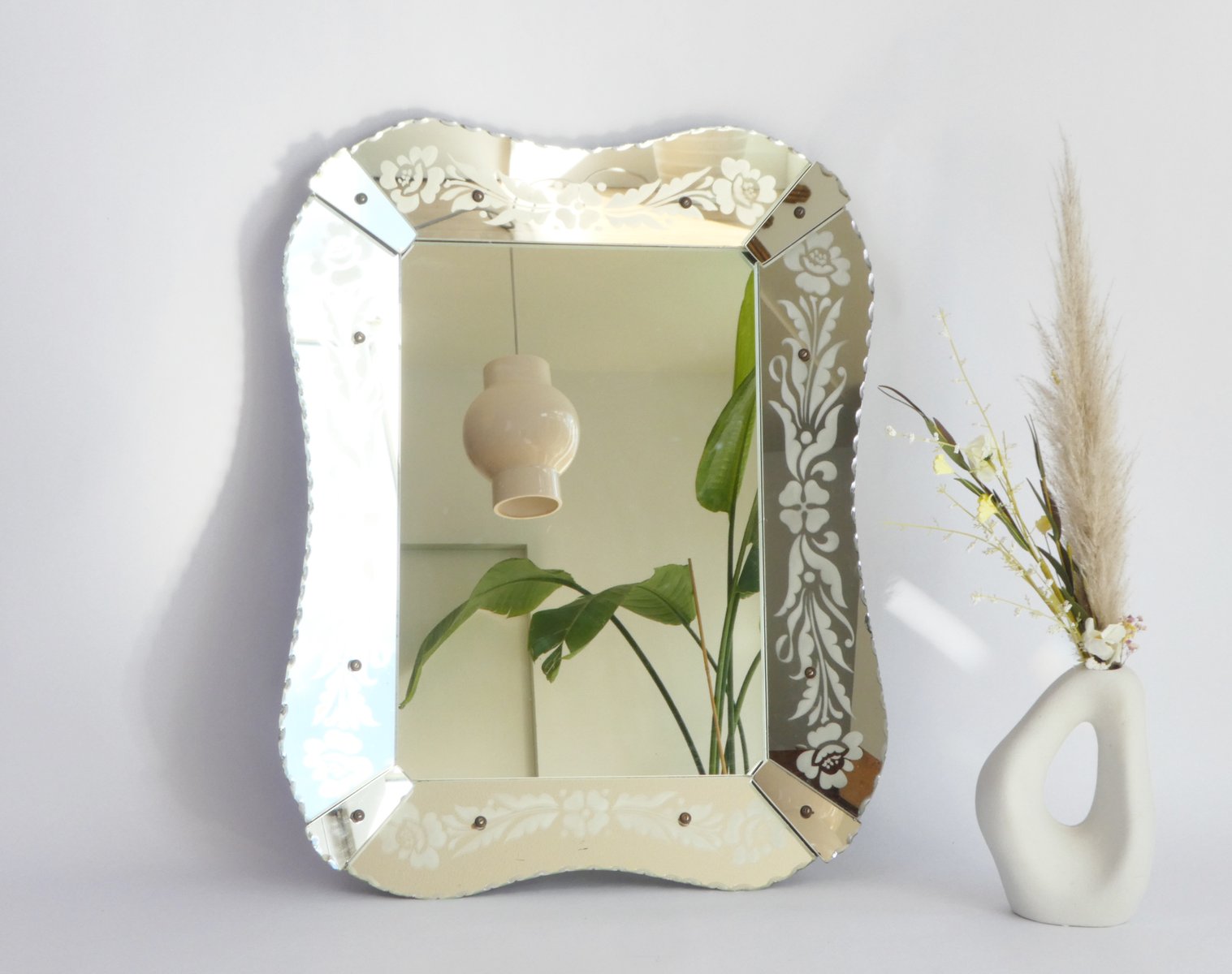 Venetian Rectangular Silver Mirror with Cut Floral Details, Italy ...