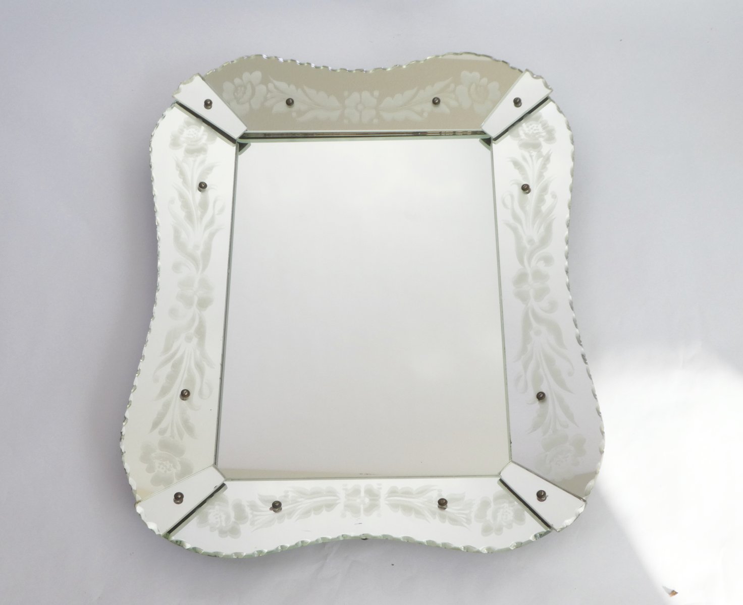 Venetian Rectangular Silver Mirror with Cut Floral Details, Italy ...