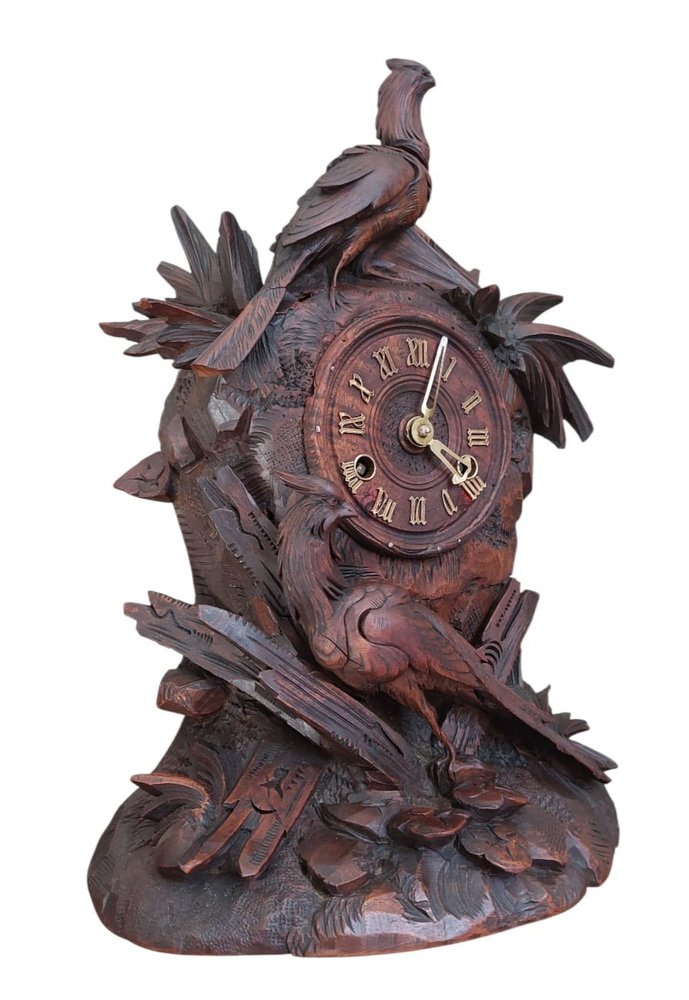 Black Forest Set Clock with Pheasants, 1890s, Set of 3 for sale at Pamono