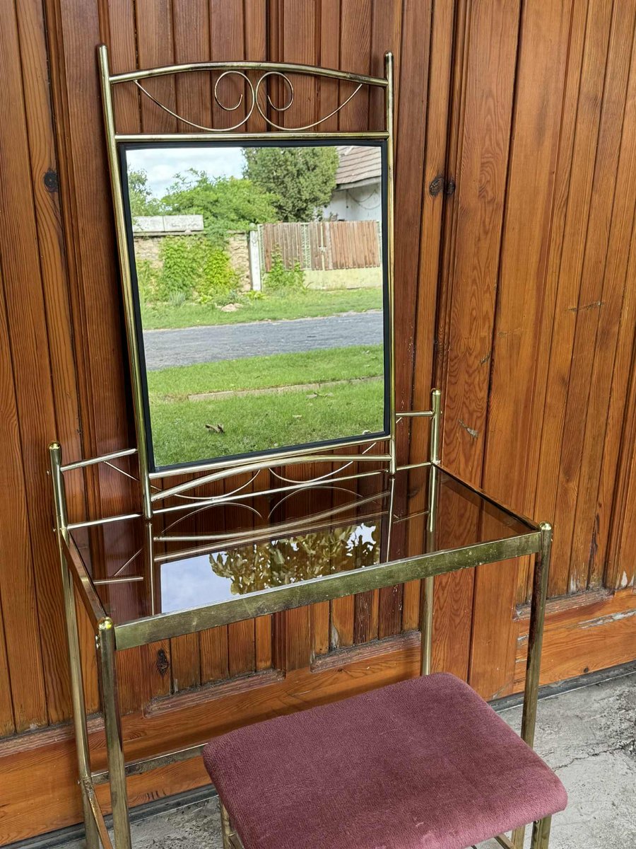 Vintage French Art Deco Style Vanity Table in Brass 1960s, Set of 3 for ...