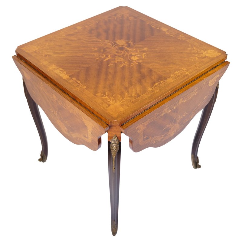 Rococo Style Mahogany and Rosewood Intarsia Side Table with Flaps ...
