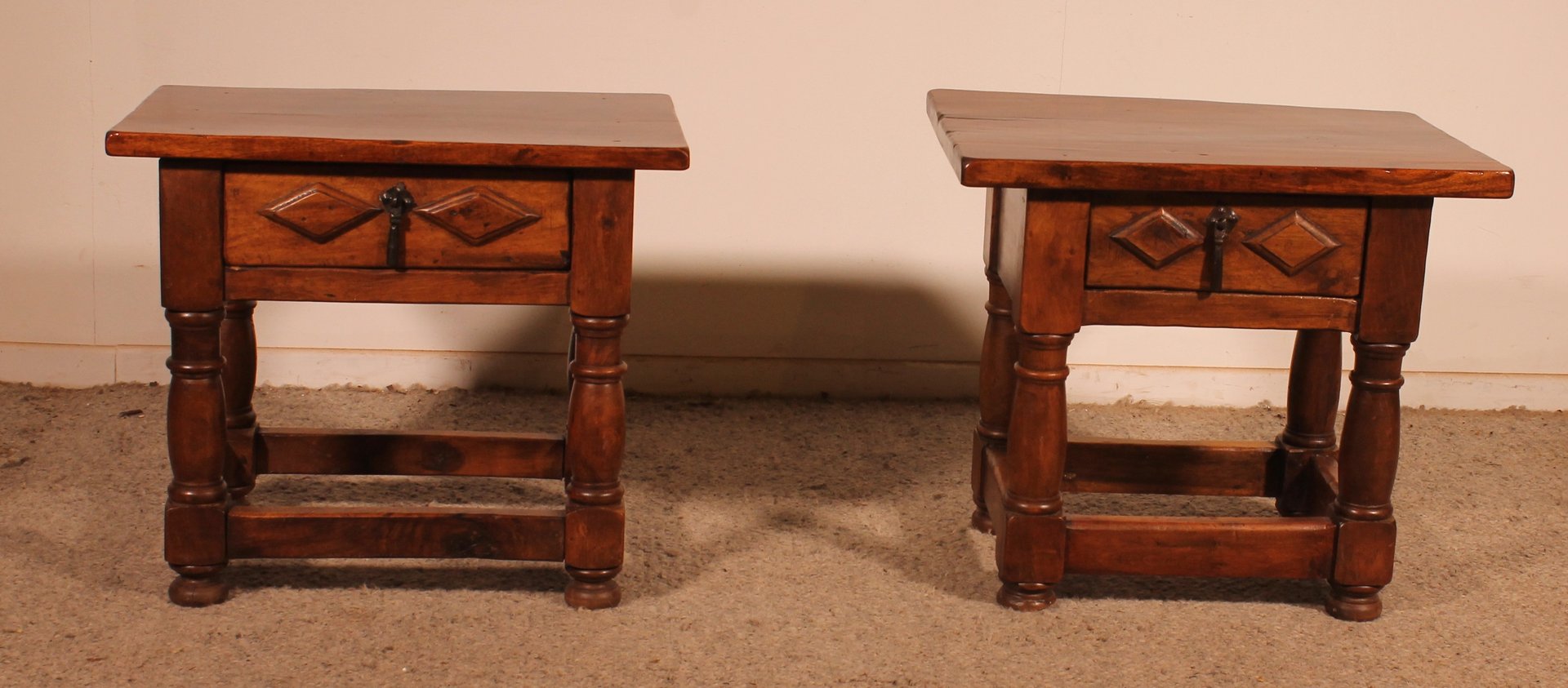 Spanish Walnut Bedside Tables, 1950s, Set of 2 for sale at Pamono