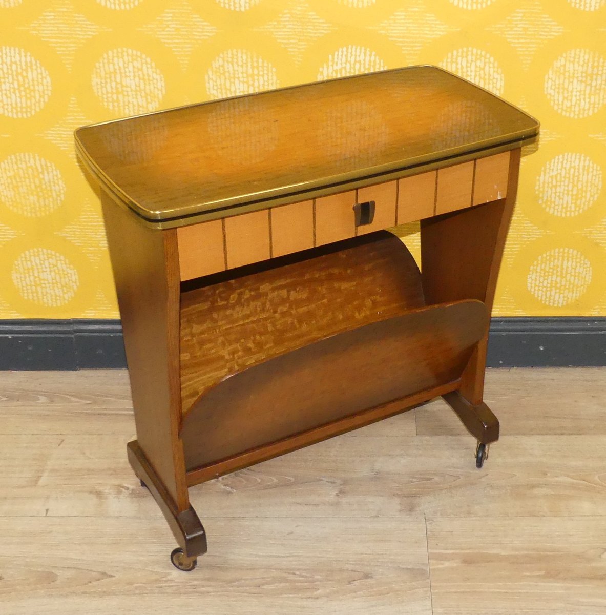 Small Side Table with Newspaper Stand on Wheels with Drawer, 1950s for ...
