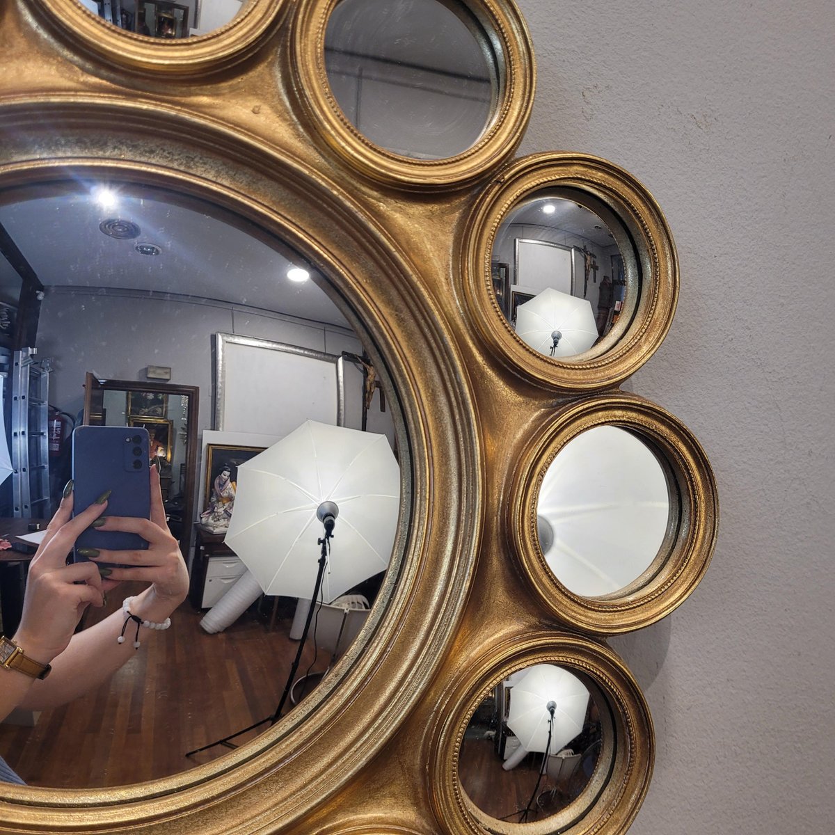 Convex Witch Mirror with Circular Frame and Surrounding Mirrors, France ...