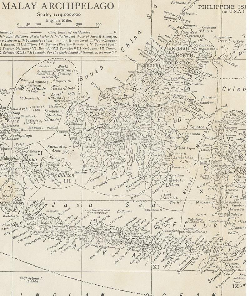 Antique Map of the Malay Archipelago by Walker, 1911 for sale at Pamono