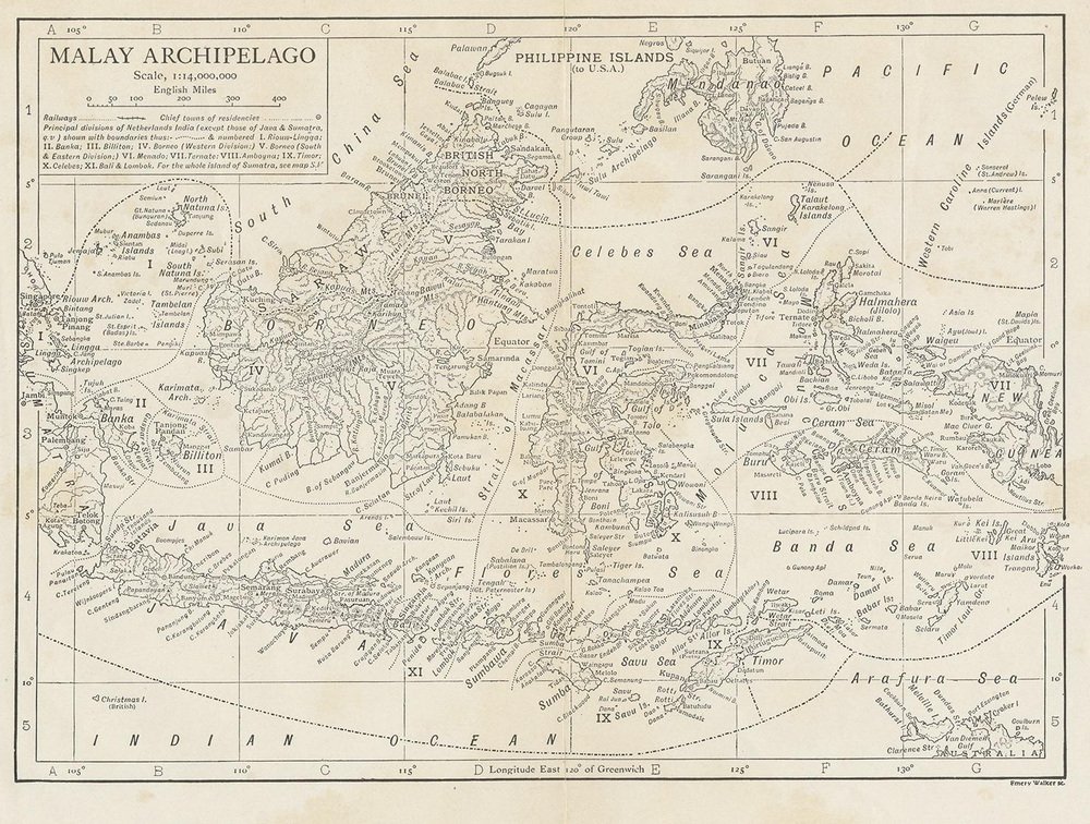 Antique Map of the Malay Archipelago by Walker, 1911 for sale at Pamono