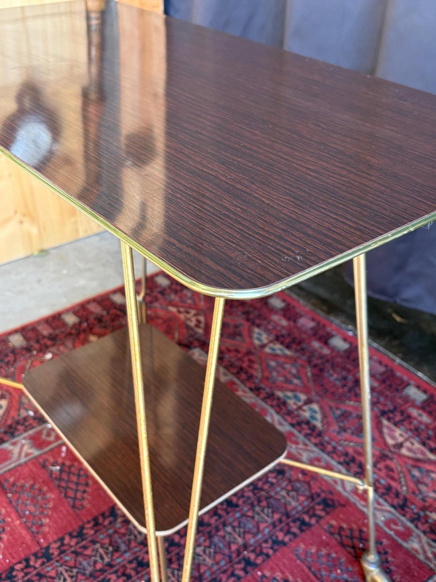 Vintage Rolling Trolley in Gold Metal and Formica, 1960s for sale at Pamono