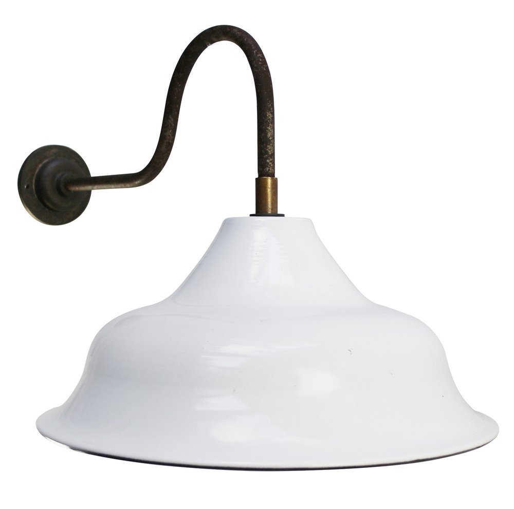 Vintage Industrial White Enamel and Cast Iron Goose-Neck Wall Light for ...