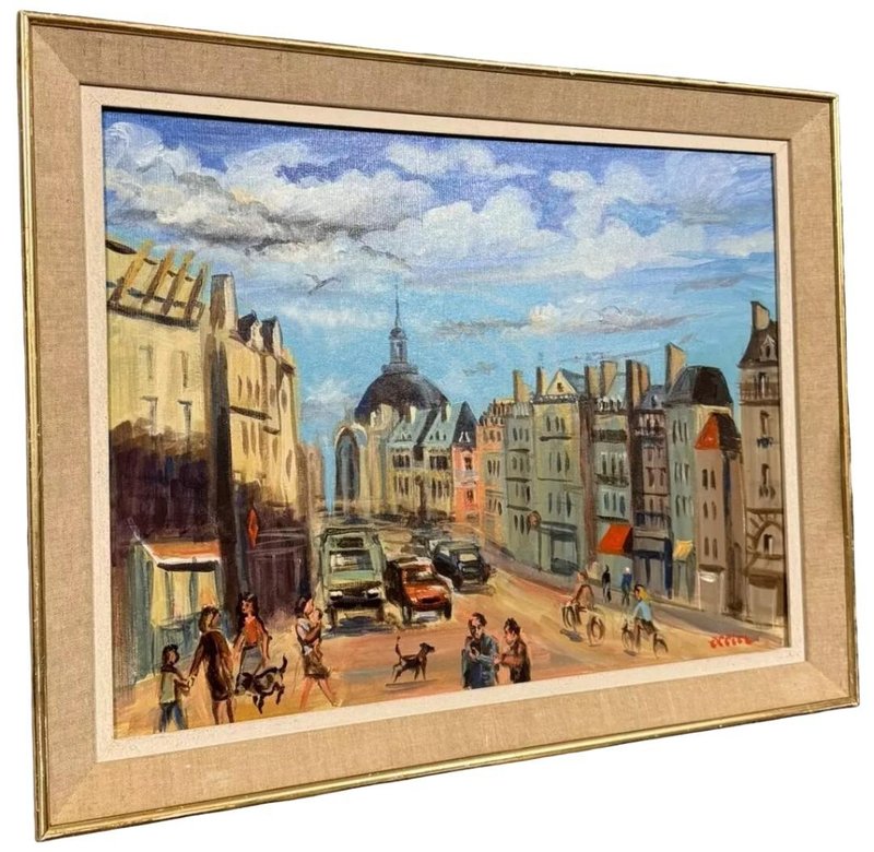 Ollier, Animierte Ansicht von Paris, 20. Jh., Öl auf Leinwand, Gerahmt ...