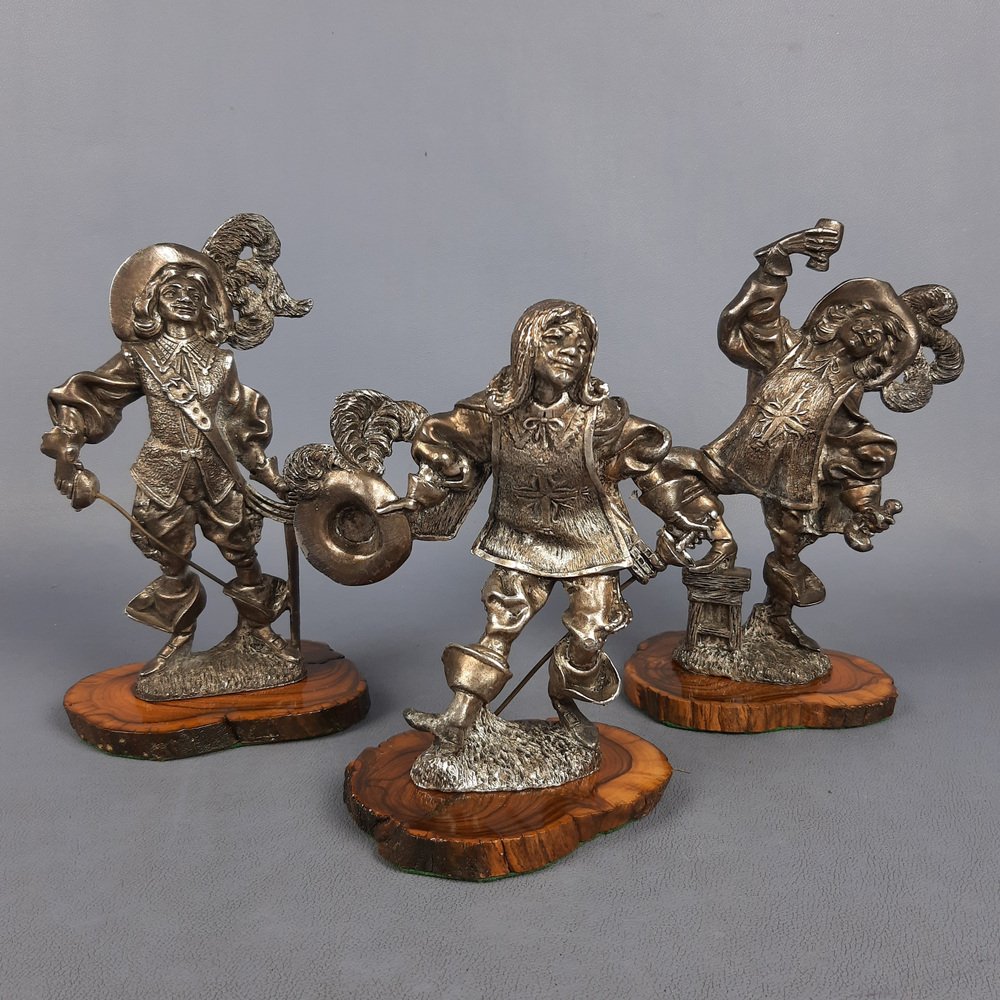 Vintage Antimony Three Musketeers Sculptures on a Wooden Base, 1960s ...