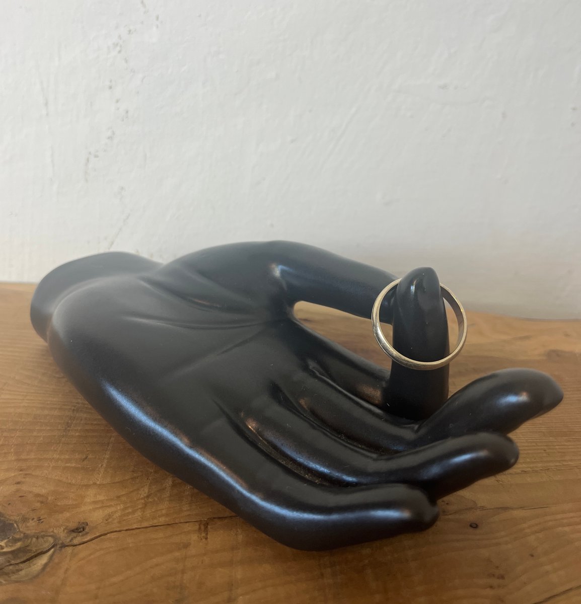 Modern Abstract Black Glazed Ceramic Hand Ring Dish, 1970s for sale at ...