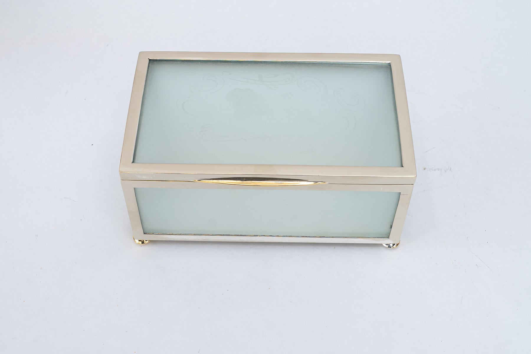 Art Deco Nickel and Glass Jewelry Box, 1920s for sale at Pamono
