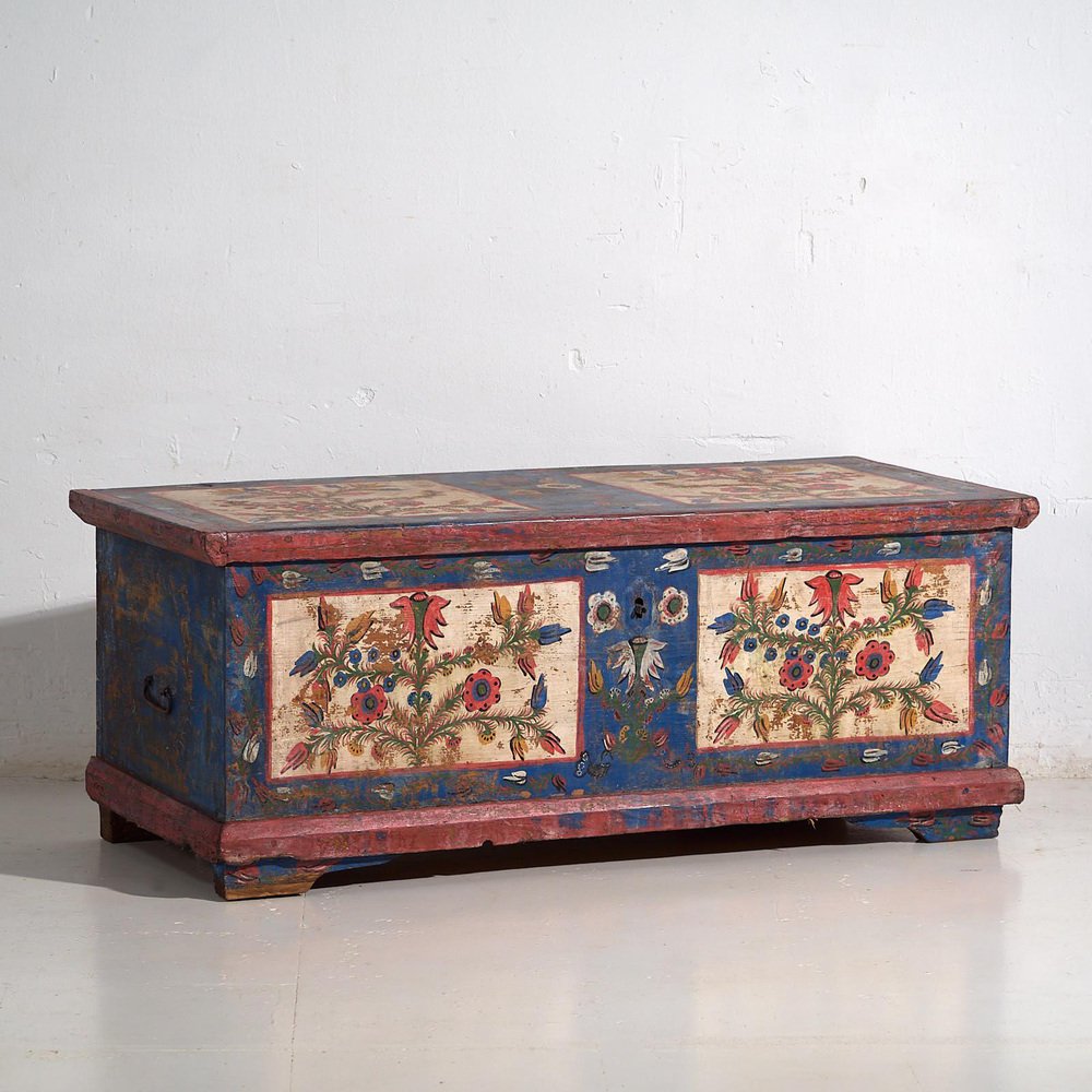Antique Folk Art Style Blue Chest, 1920s for sale at Pamono