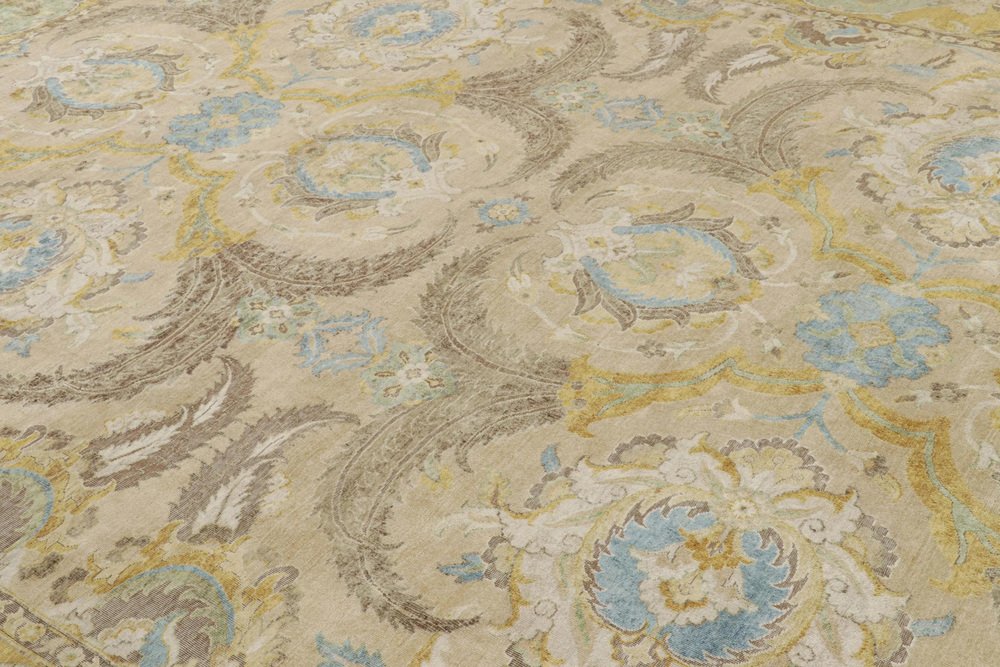 Polonaise Style Rug in Beige with Gold and Blue Floral Patterns by Rug ...