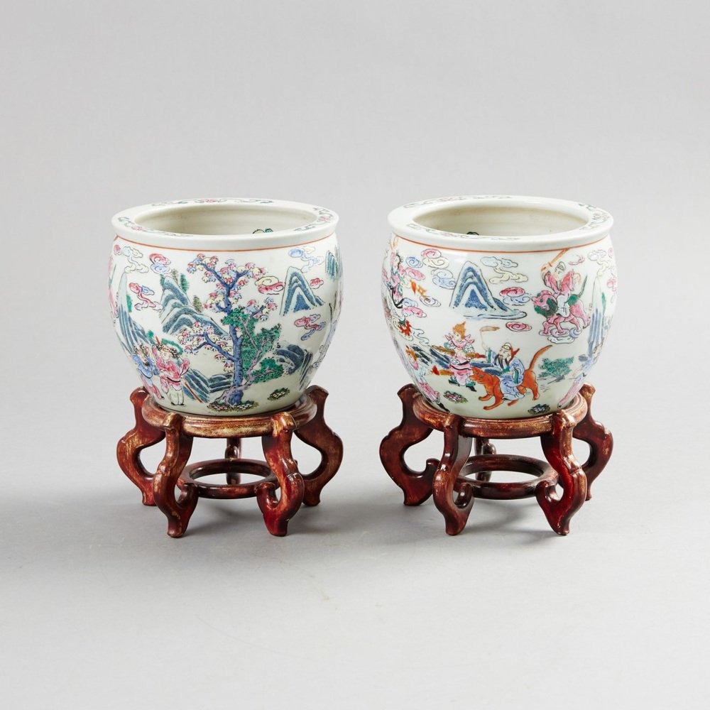 Chinese Porcelain Fish Bowls with Stands, 1890s, Set of 4 for sale at ...