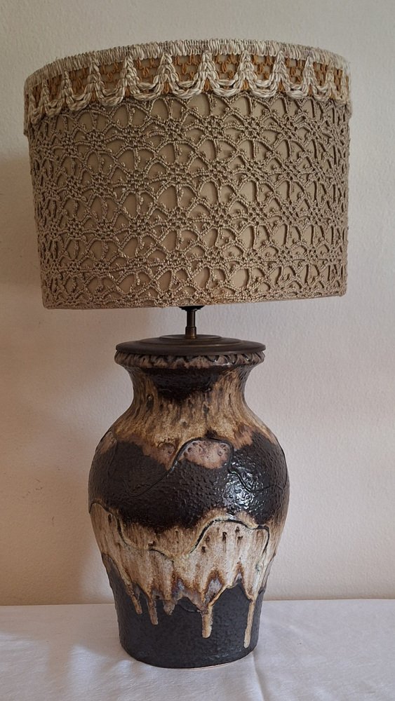 Vintage Brown Fat Lava Ceramic Table Lamp with Fabric Shade, 1970s for ...