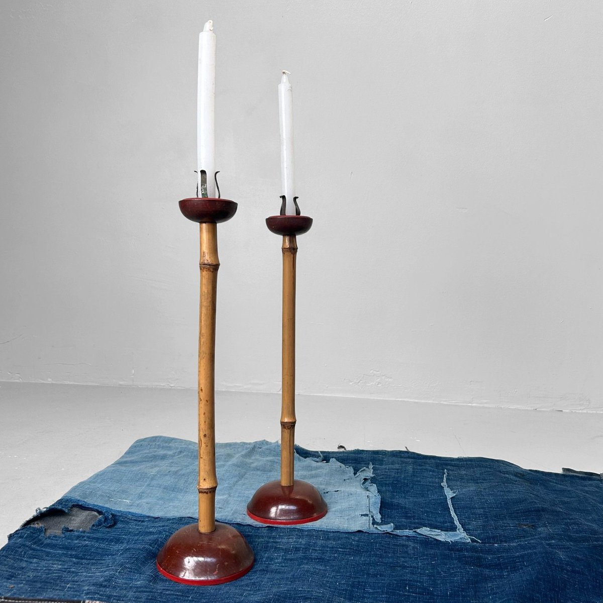 Japanese Candlesticks in Lacquer and Bamboo, 1920s, Set of 2 for sale ...