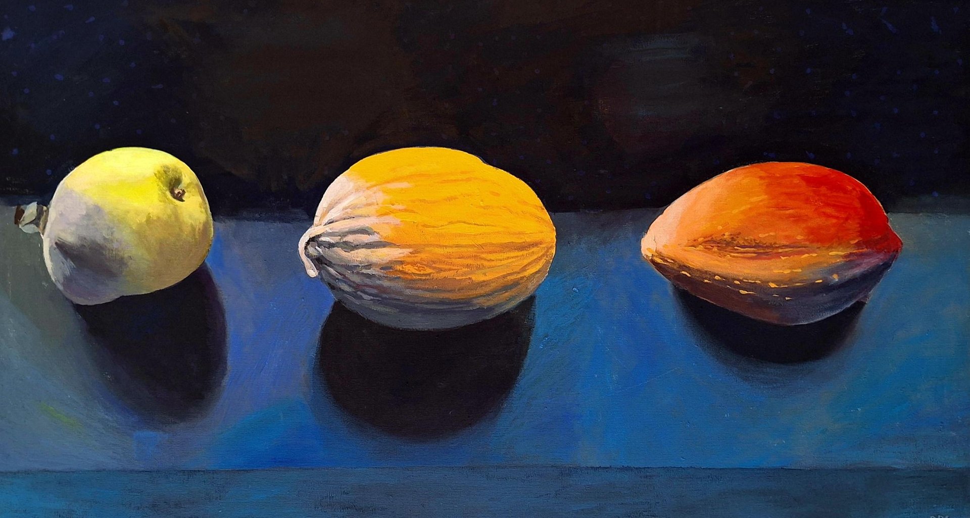 Danuta Dabrowska-Siemaszkiewicz, Manzana con melones, 2025, óleo sobre lienzo en venta en Pamono