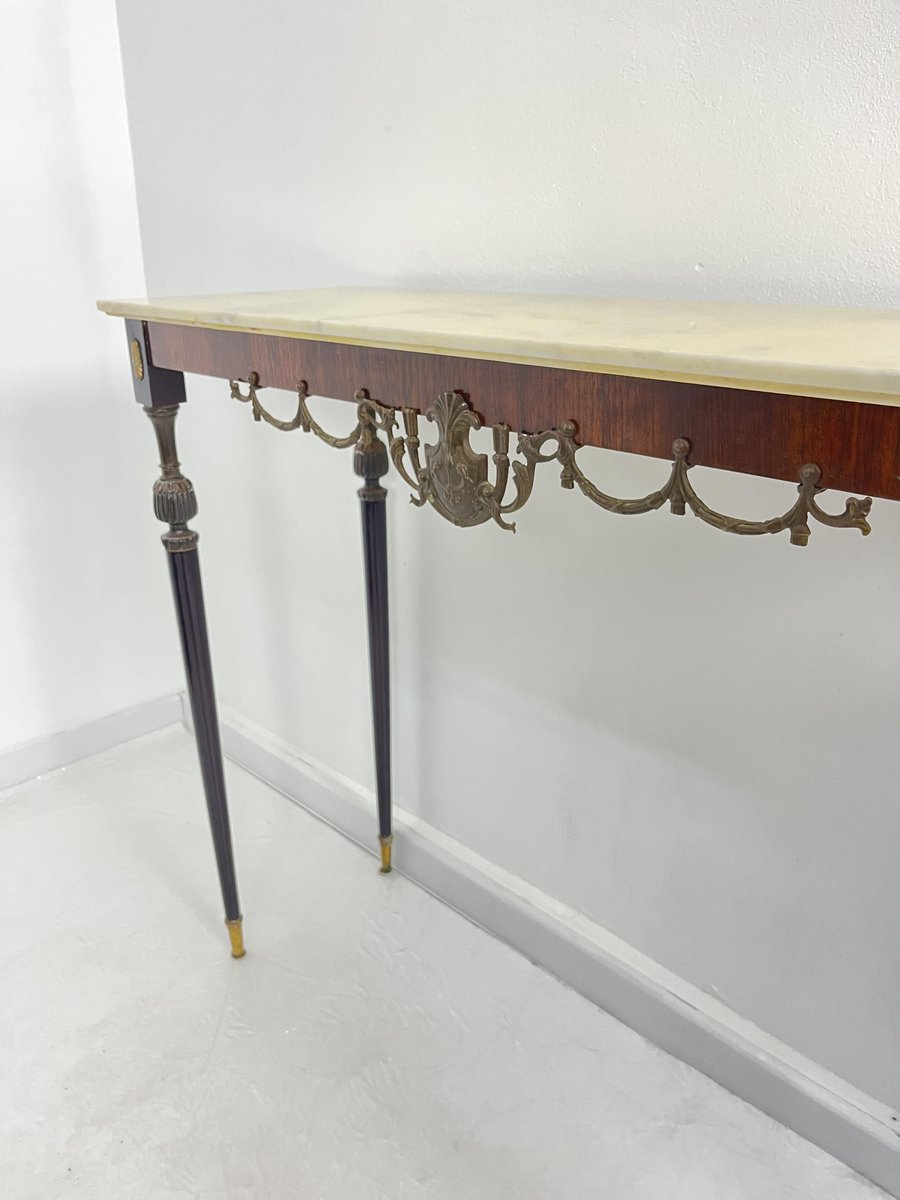 Italian Console Table in Brass and Bronze with Marble Top, 1950s for ...