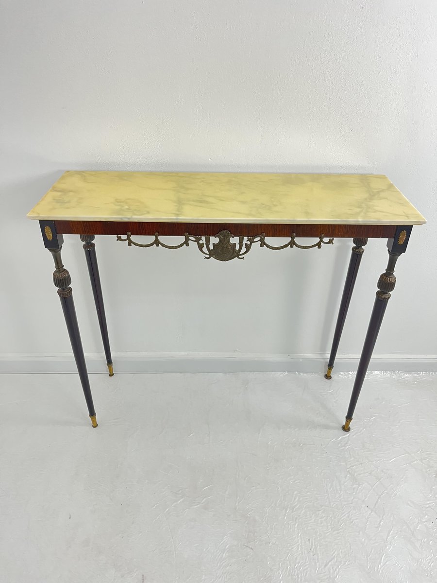 Italian Console Table in Brass and Bronze with Marble Top, 1950s for ...