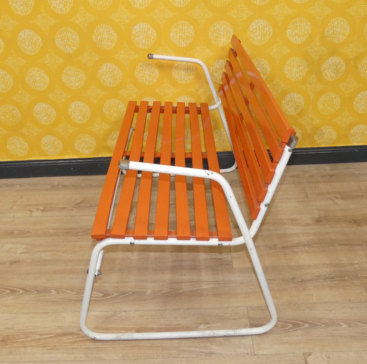 Orange Garden Veranda Bench in Metal and Wood, 1960s for sale at Pamono