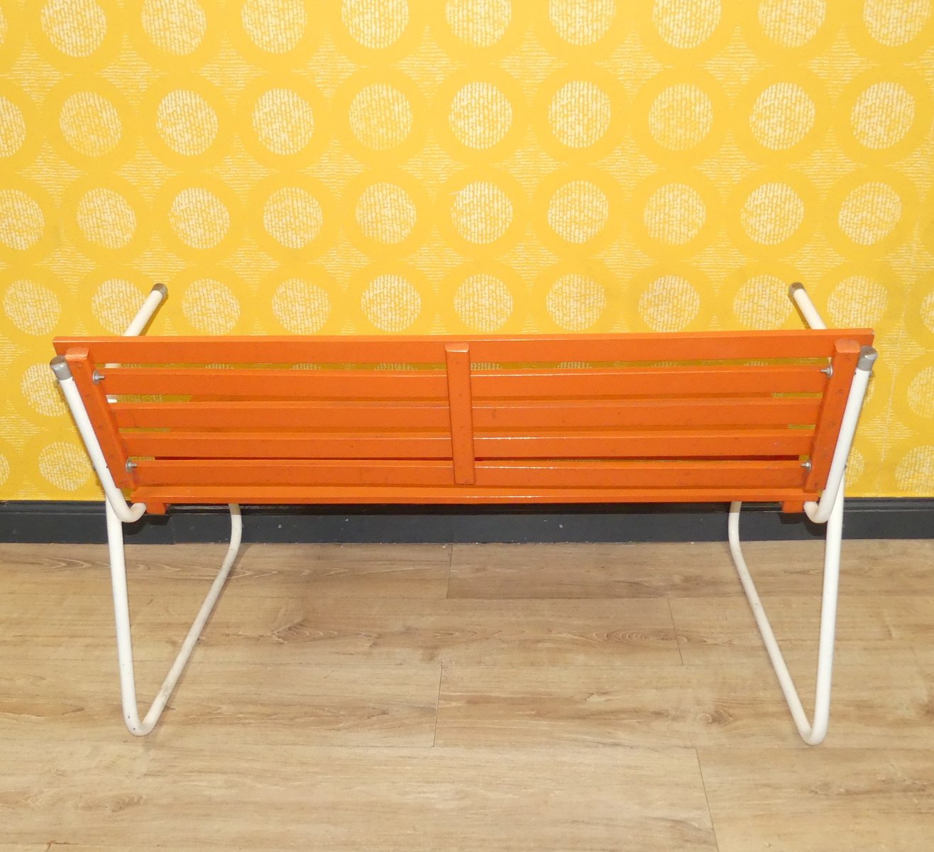 Orange Garden Veranda Bench in Metal and Wood, 1960s for sale at Pamono