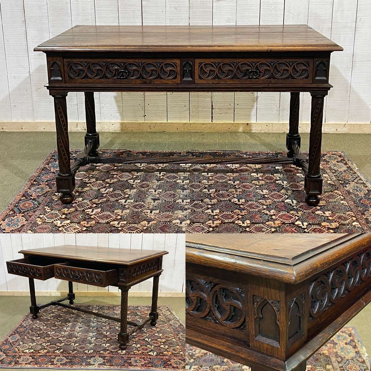 Gothic Style Oak Desk, Late 19th Century for sale at Pamono