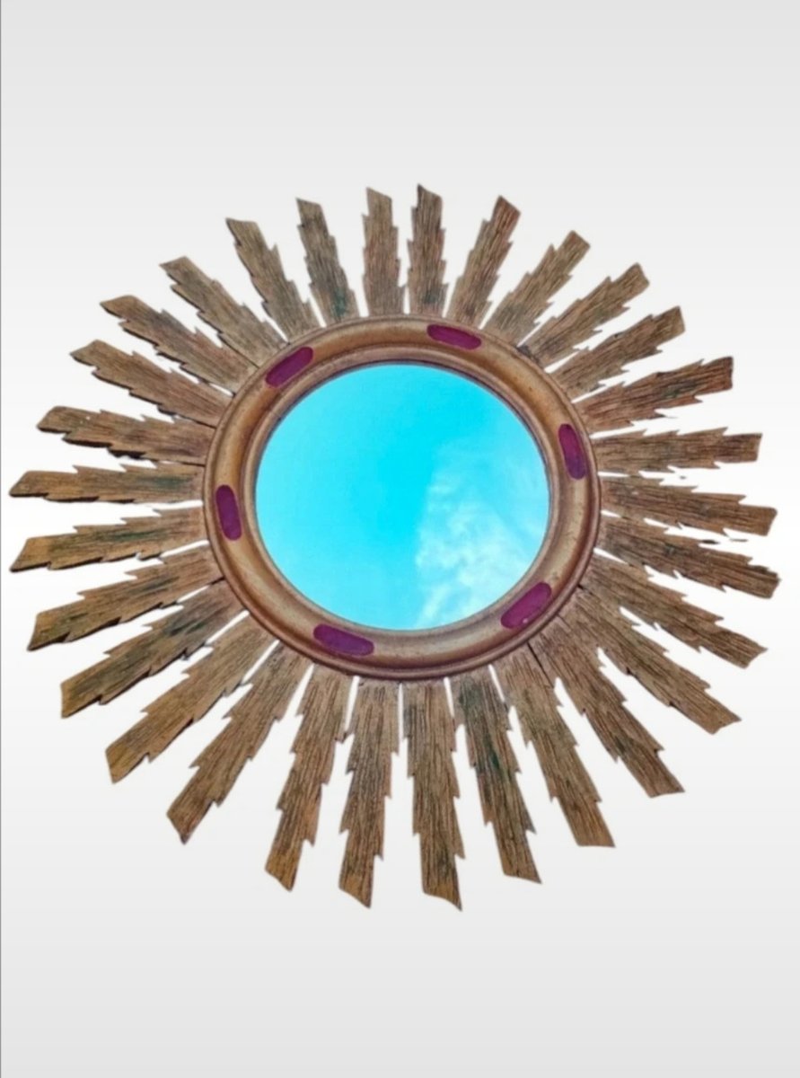 Wooden Sun Mirror, 1965 for sale at Pamono