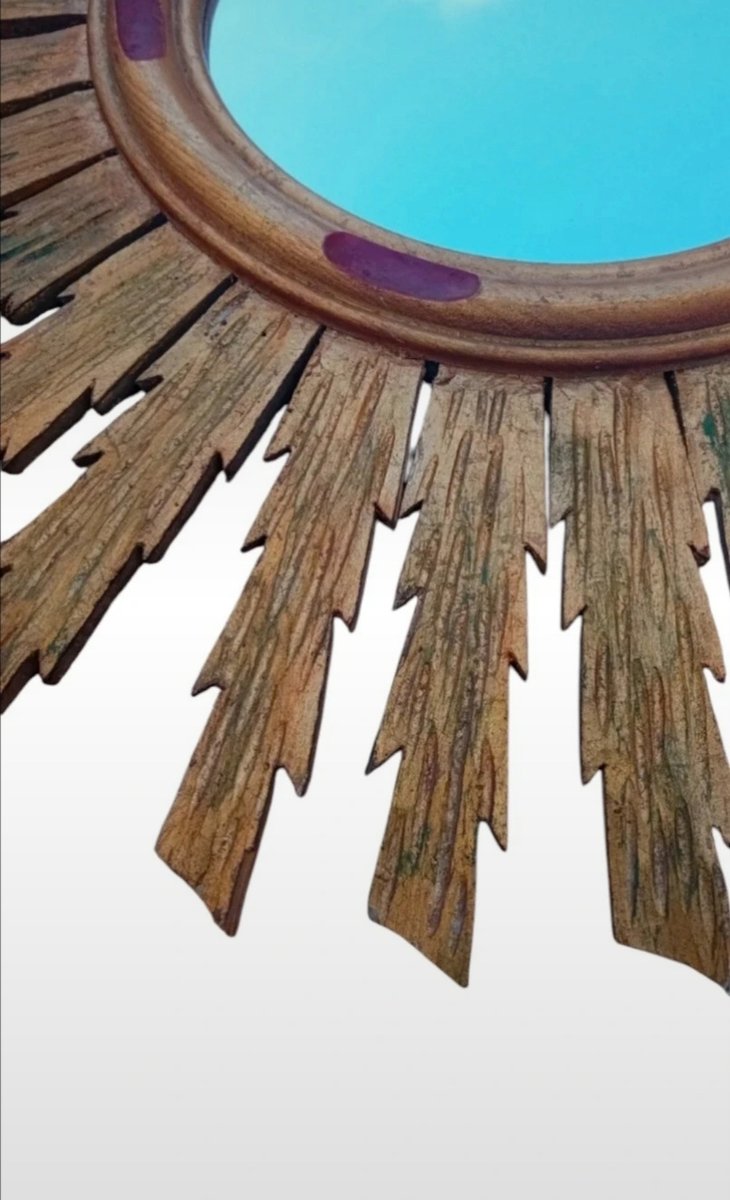 Wooden Sun Mirror, 1965 for sale at Pamono