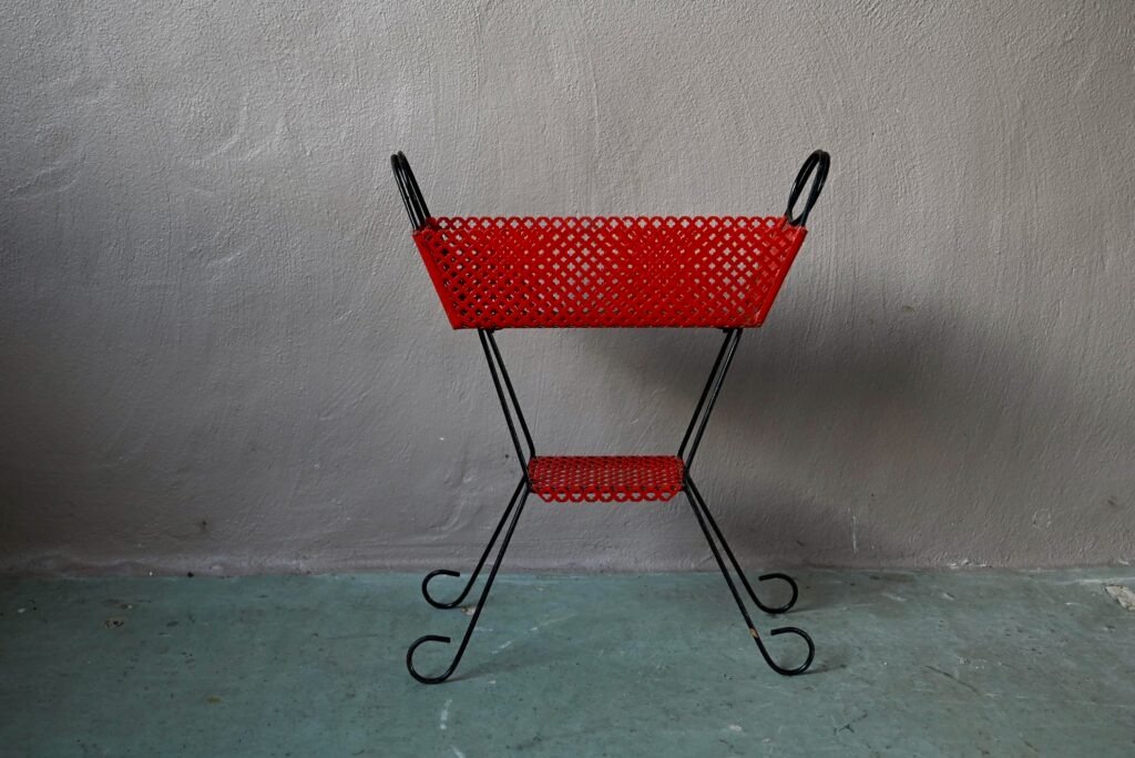 Mid-Century French Modernist Red and Black Perforated Sheet Metal ...