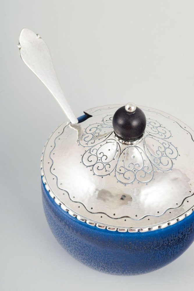 Jam Jar with Silver Lid and Spoon by Wilhelm Kåge for Kåge Verkstad ...