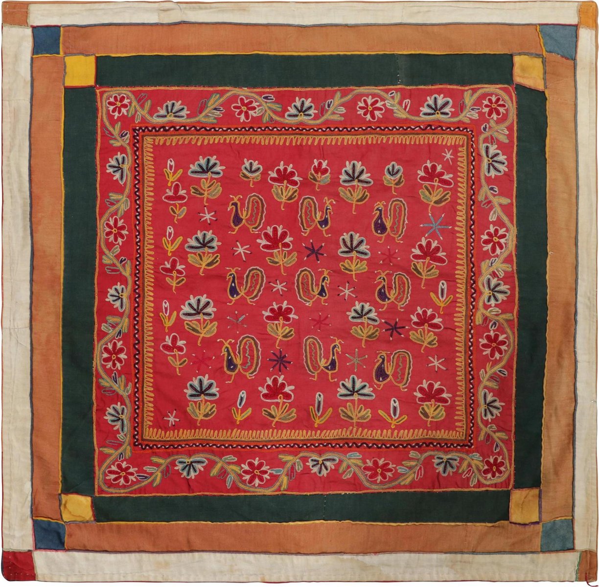 Vintage Indian Square Tapestry with Bird Pictorials for sale at Pamono