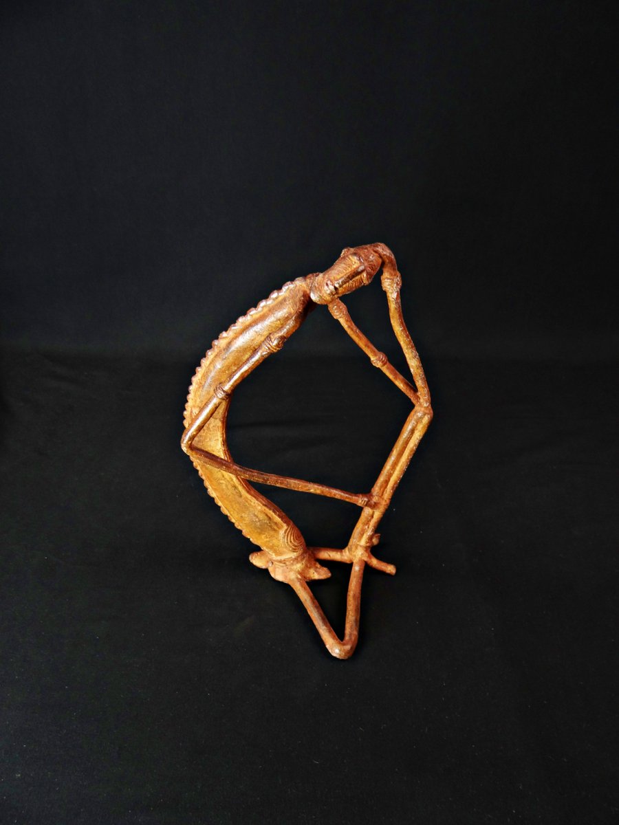 Dogon Nommo Crocodile Statue in Bronze with Brown Patina and Red ...