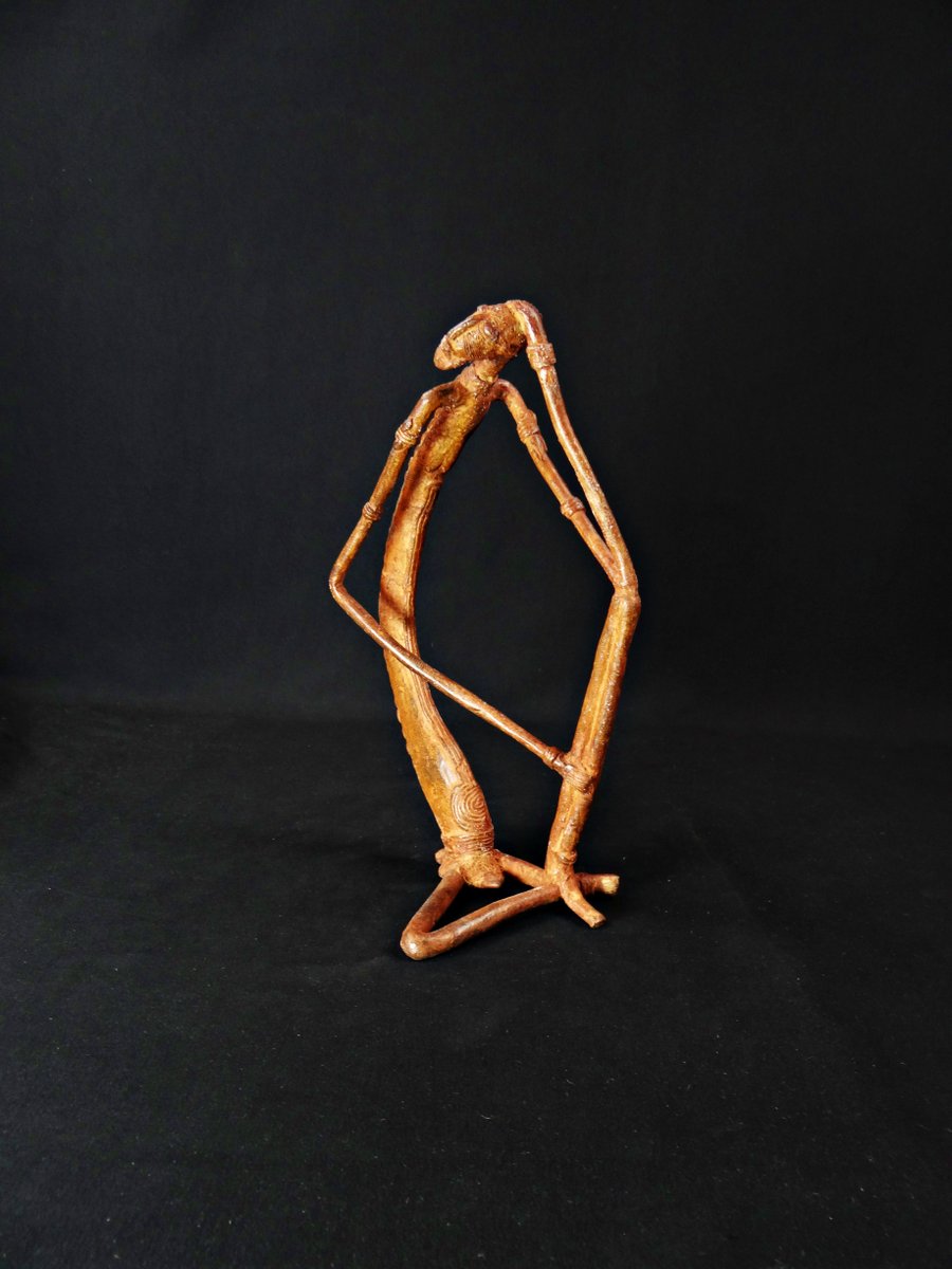 Dogon Nommo Crocodile Statue in Bronze with Brown Patina and Red ...