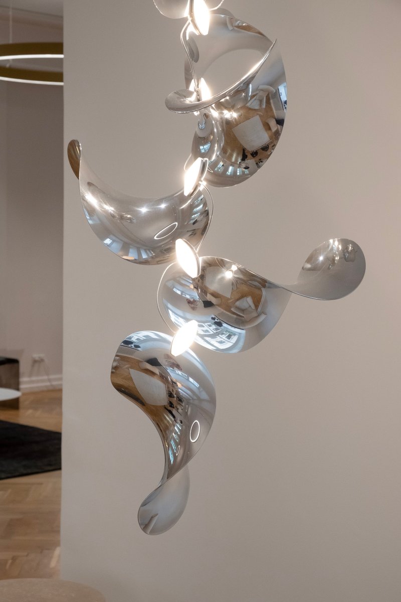 Dune 6 Curve Pendant Light with Silver Polished Shades by Daniel Becker ...