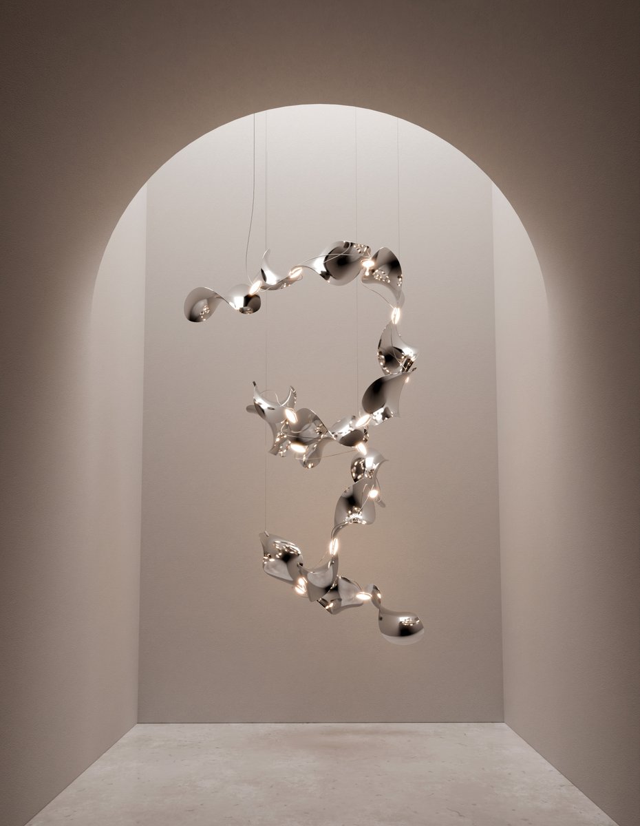 Dune 6 Curve Pendant Light with Silver Polished Shades by Daniel Becker ...