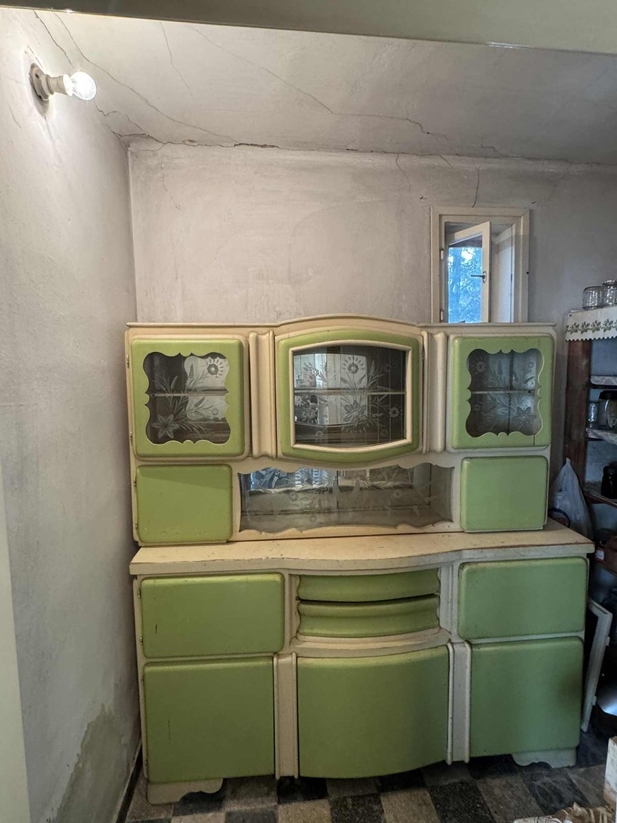 Hungarian Art Deco Green and Cream Kitchen Cabinet with Glass Doors ...
