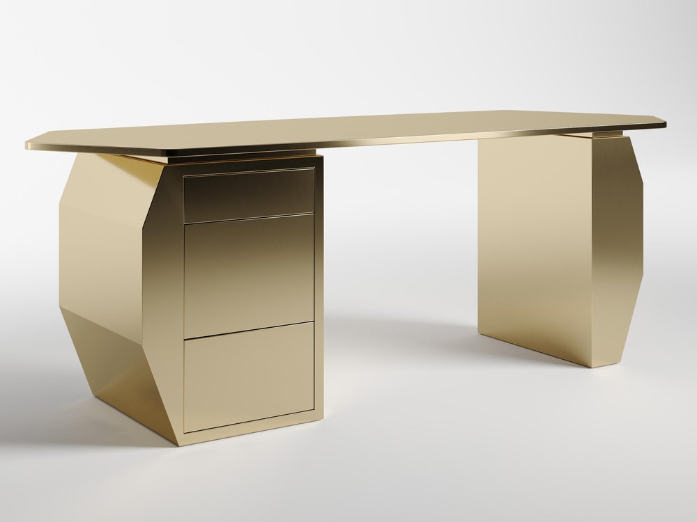 Y Desk in Gold Metal by KY Architecture for sale at Pamono