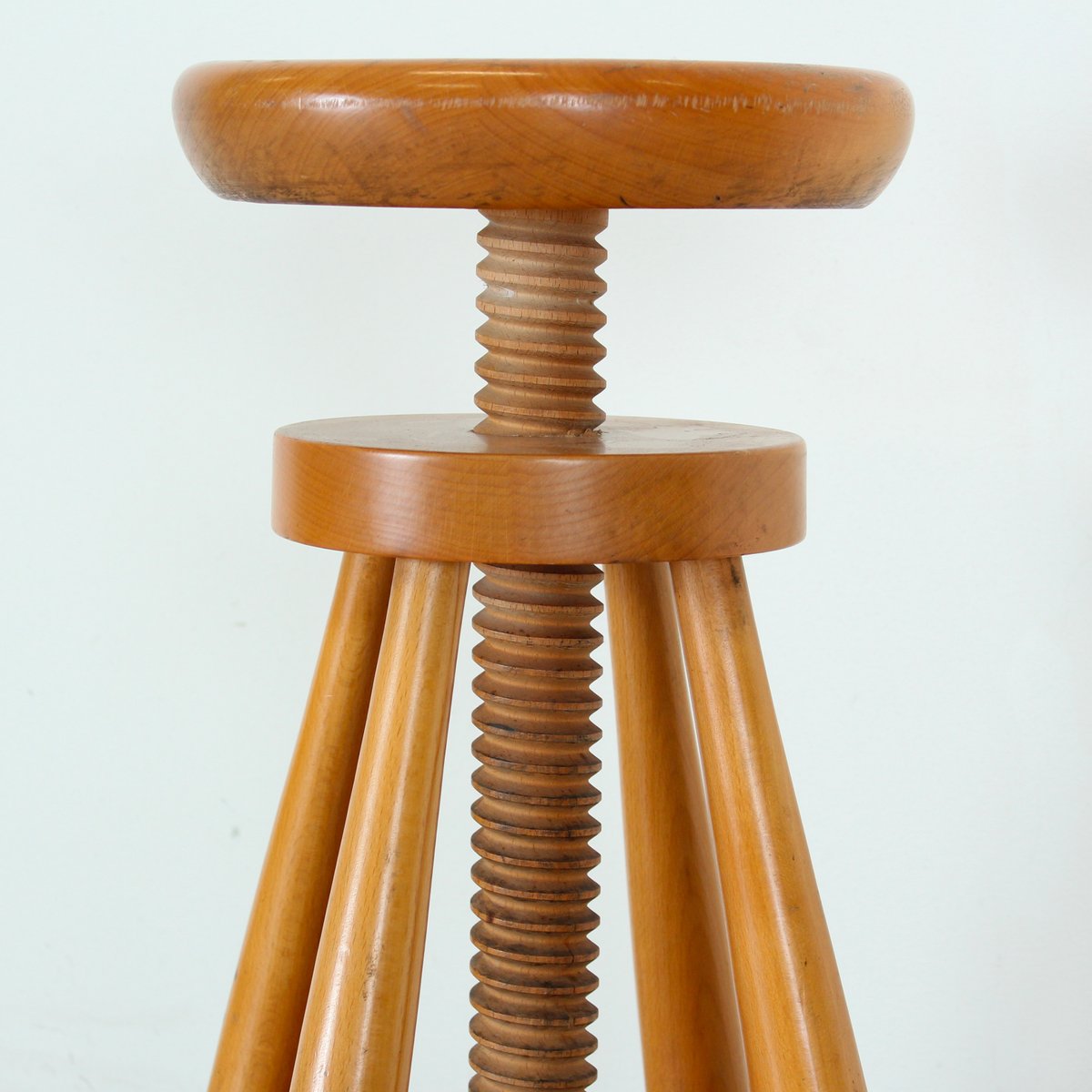 Mid-Century Modern Adjustable Swivel Fir Screw Stools, Italy, 1960s ...