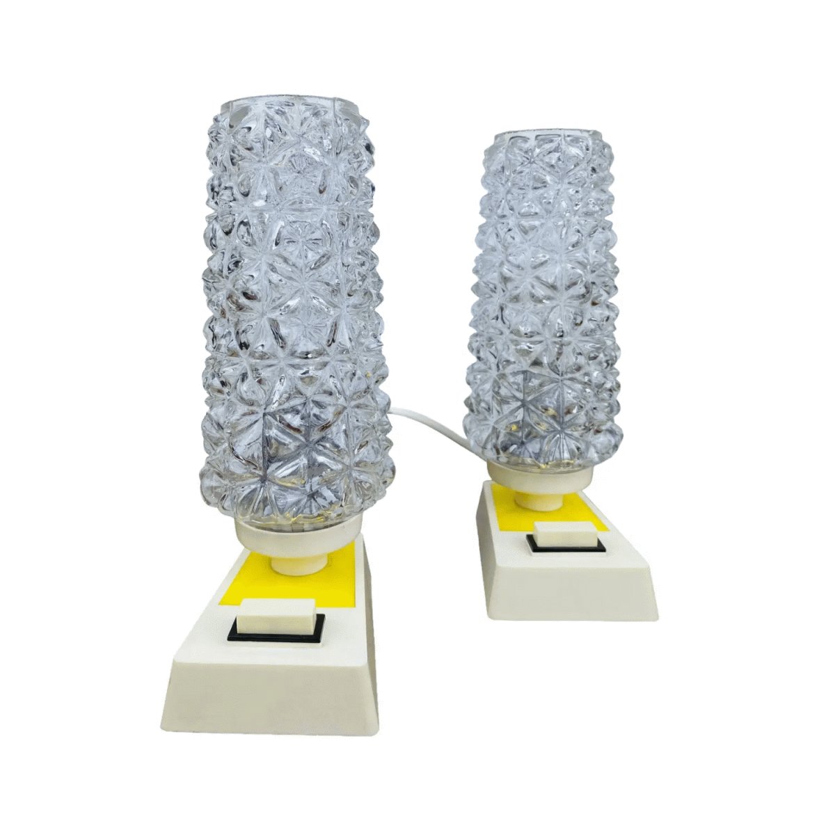 Space Age Bedside Lamps with Yellow Base and Textured Glass, 1970s, Set ...