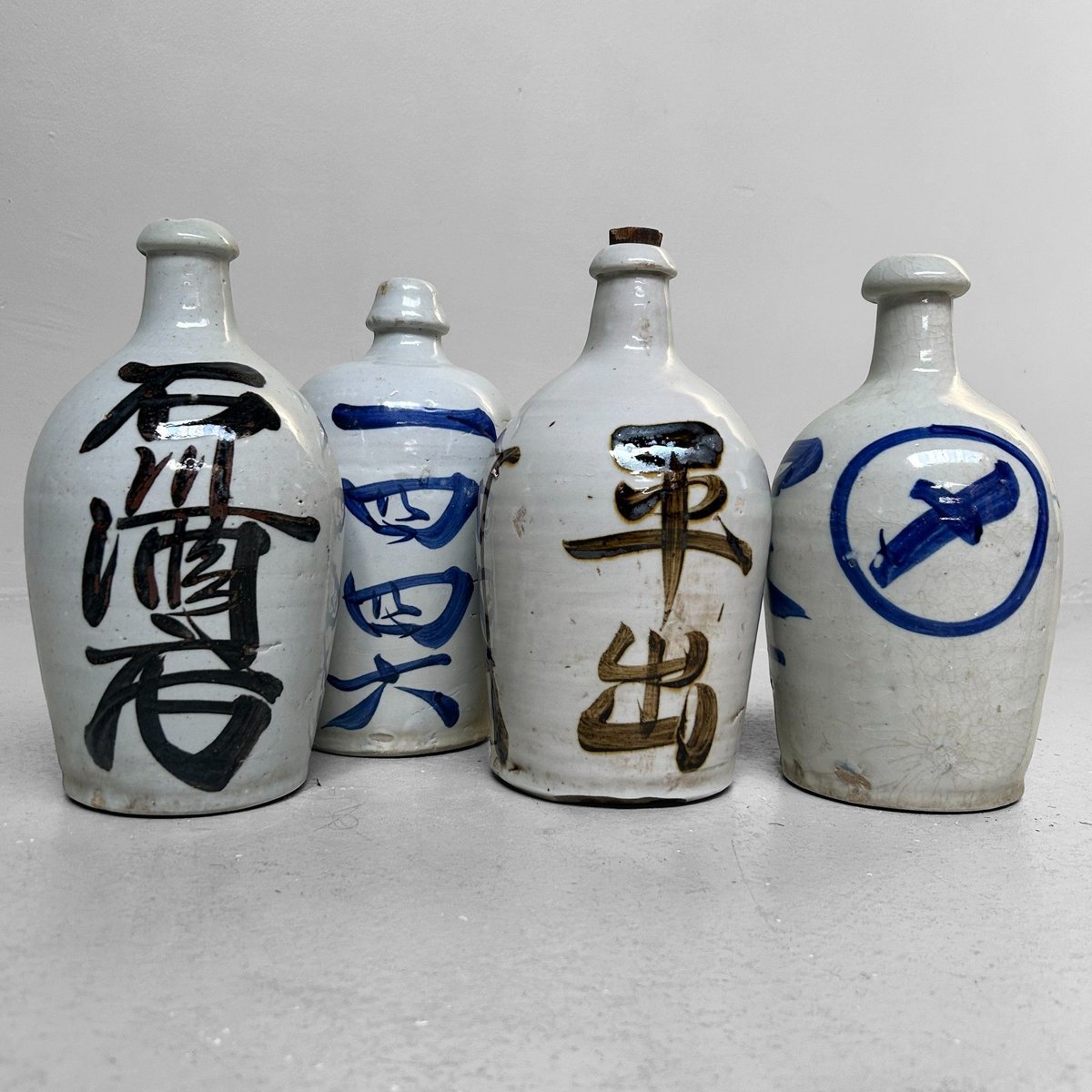 Japanese Tokkuri Sake Bottles, 1920s-1940s, Set of 4 for sale at Pamono