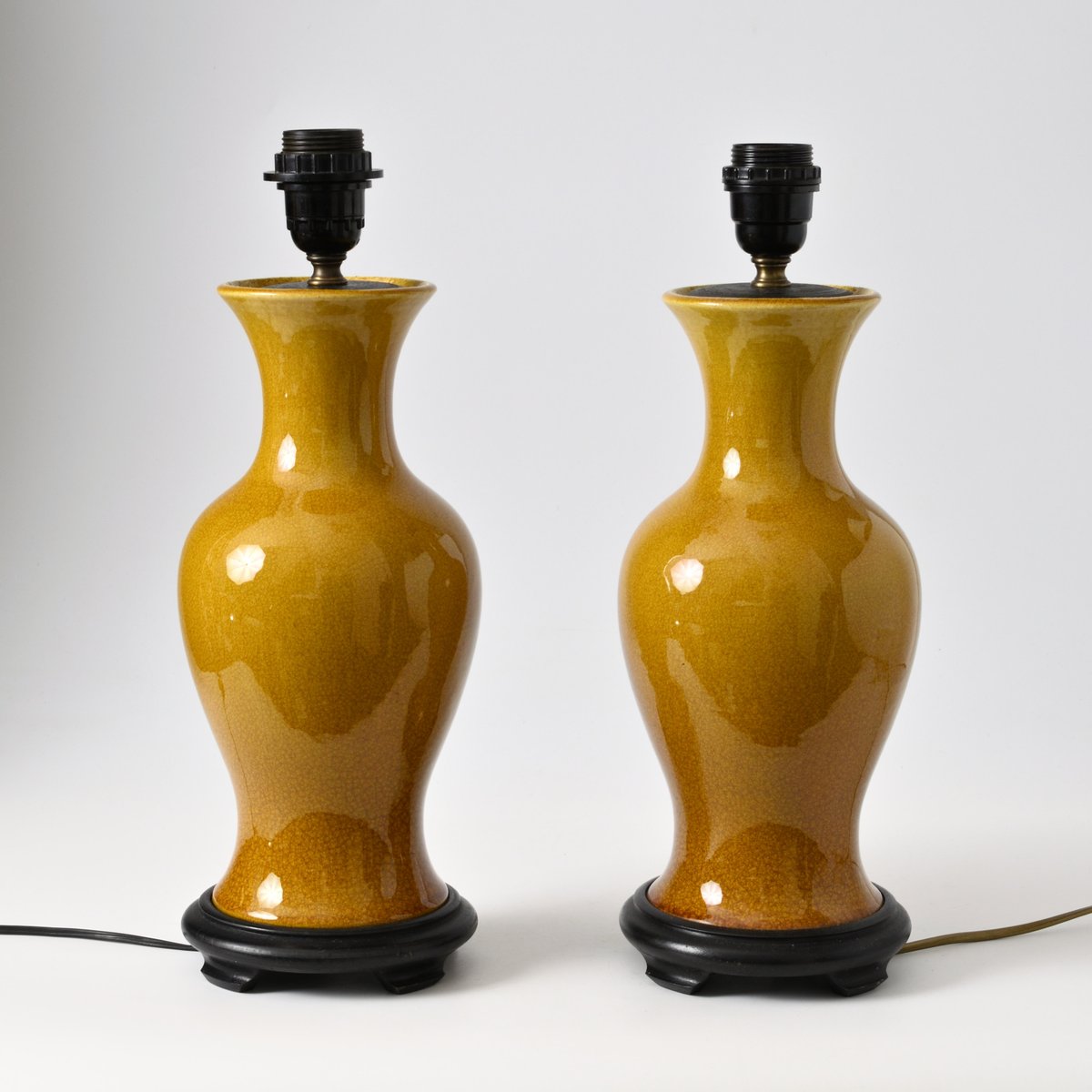 Mustard Yellow Crackle Glaze Table Lamps, 1970s, Set of 2 for sale at ...