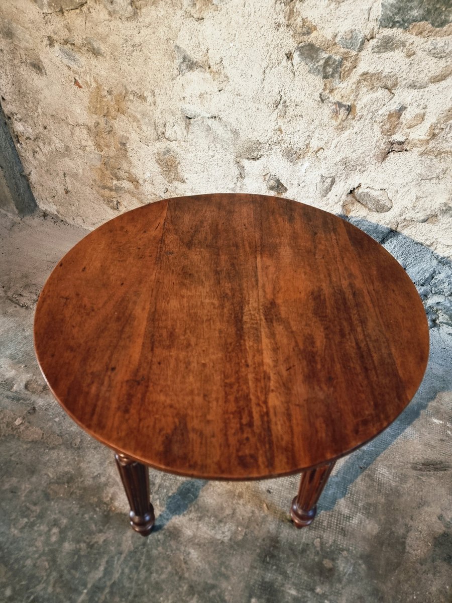 Vintage French Walnut Round Table with Drawer, 1920s for sale at Pamono