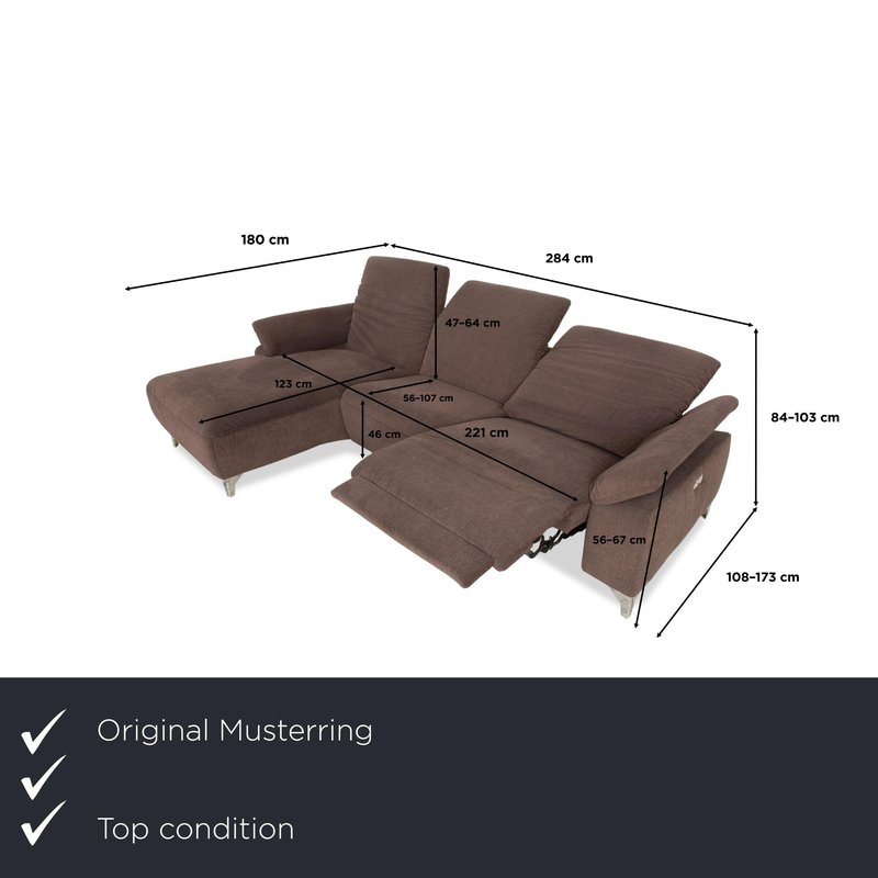 MR 370 Corner Sofa in Brown Fabric from Musterring for sale at Pamono